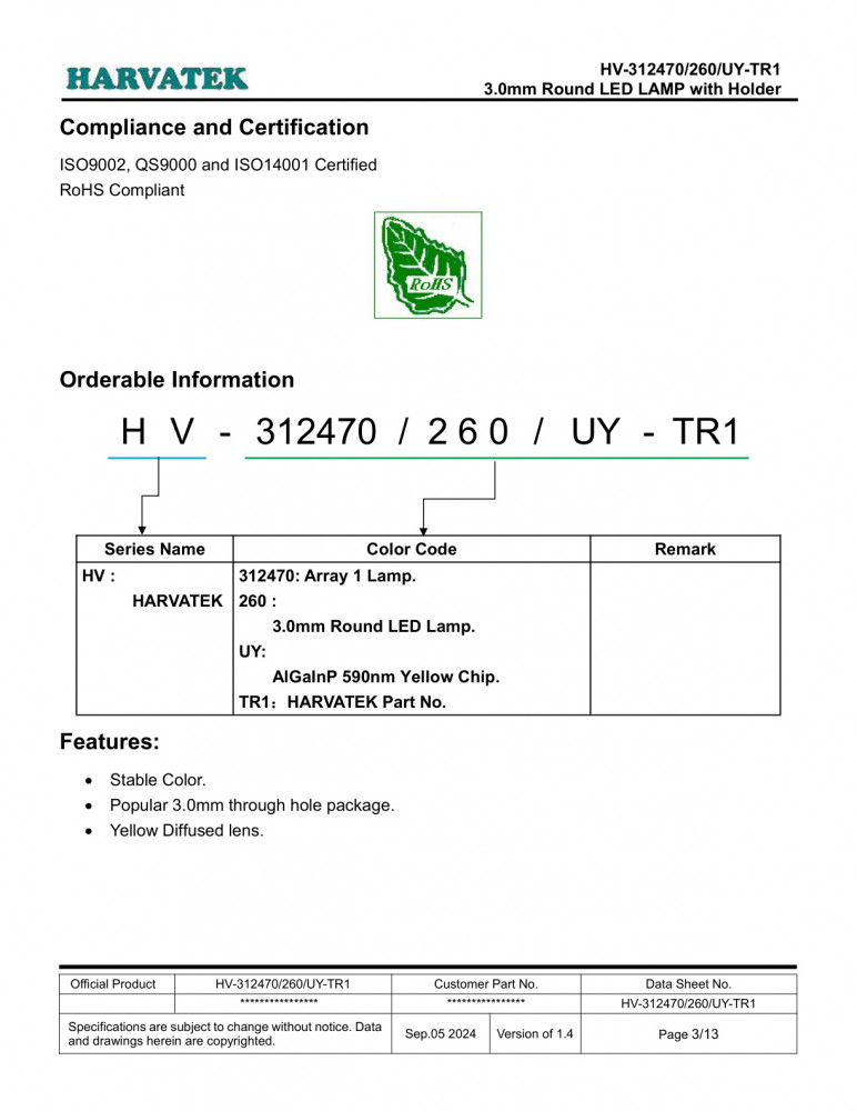 HV-312470/260/UY-TR1 datasheet page 3