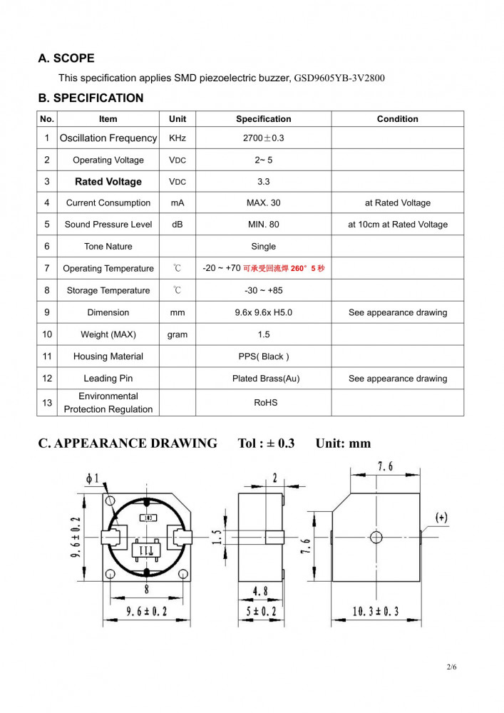 GSD9605YB-3V2800 specification page 2