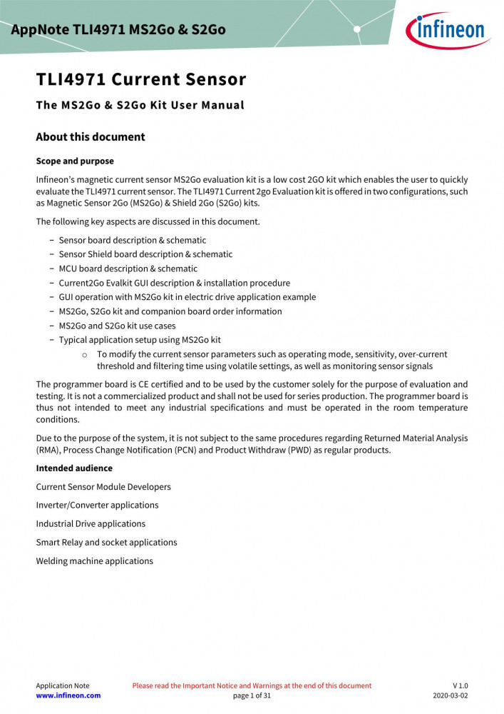 TLI4971 evaluation kit document page 1