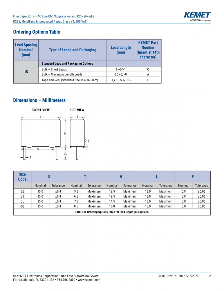 KEMET P295 datasheet page 2