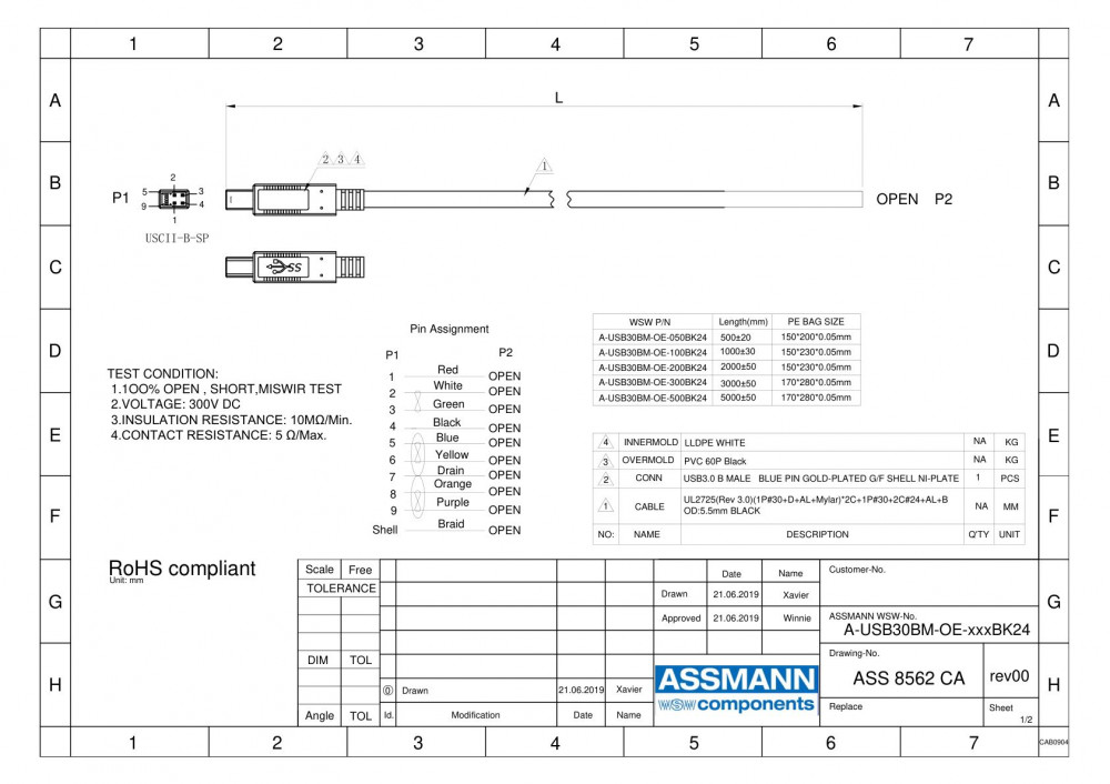 A-USB30BM-OE-200BK24 technical drawing and specification page