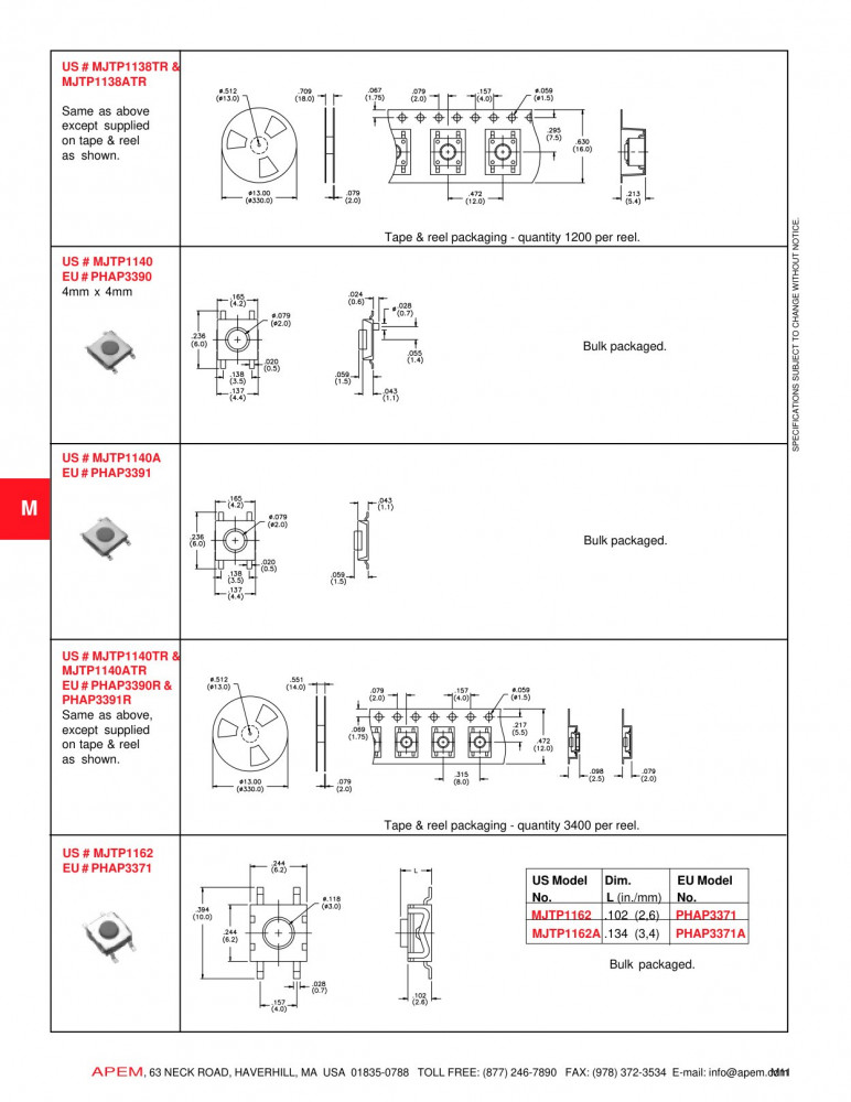 APEM MJTP series datasheet page 4
