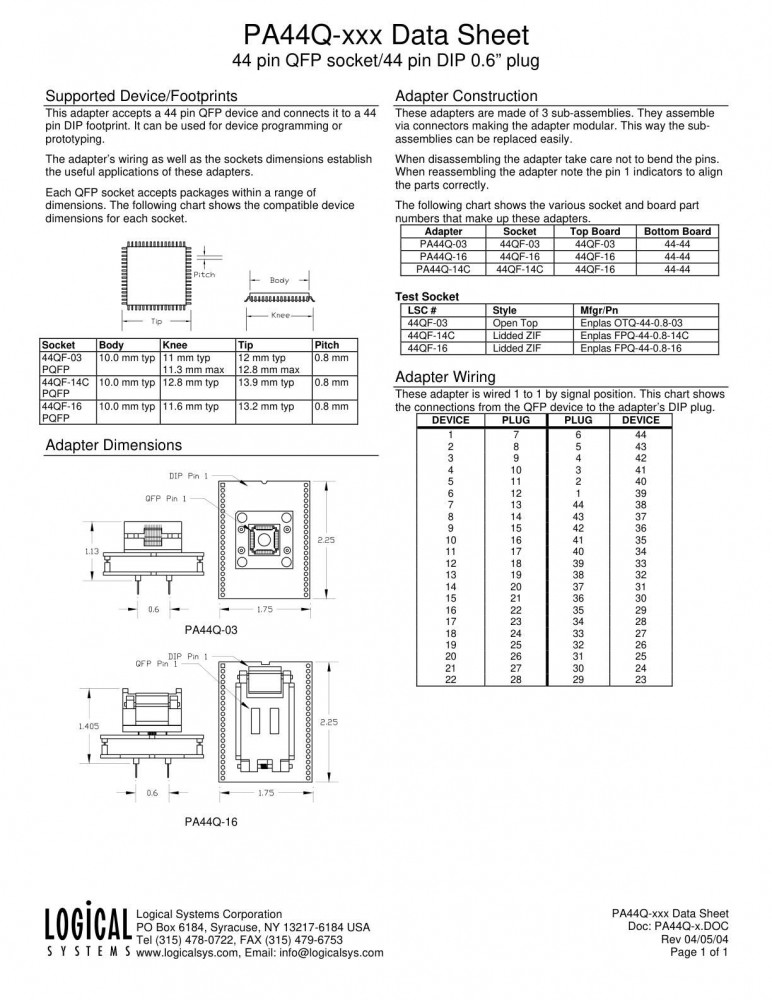 PA44Q-16 product documentation page