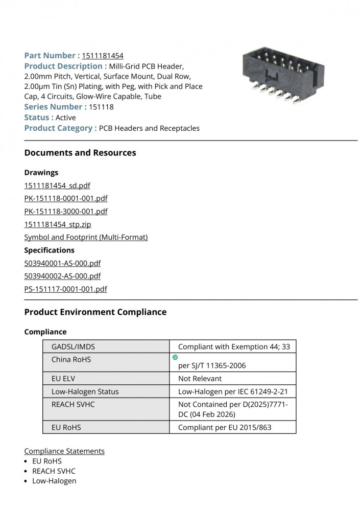 MOLEX Milli-Grid product specification page 1