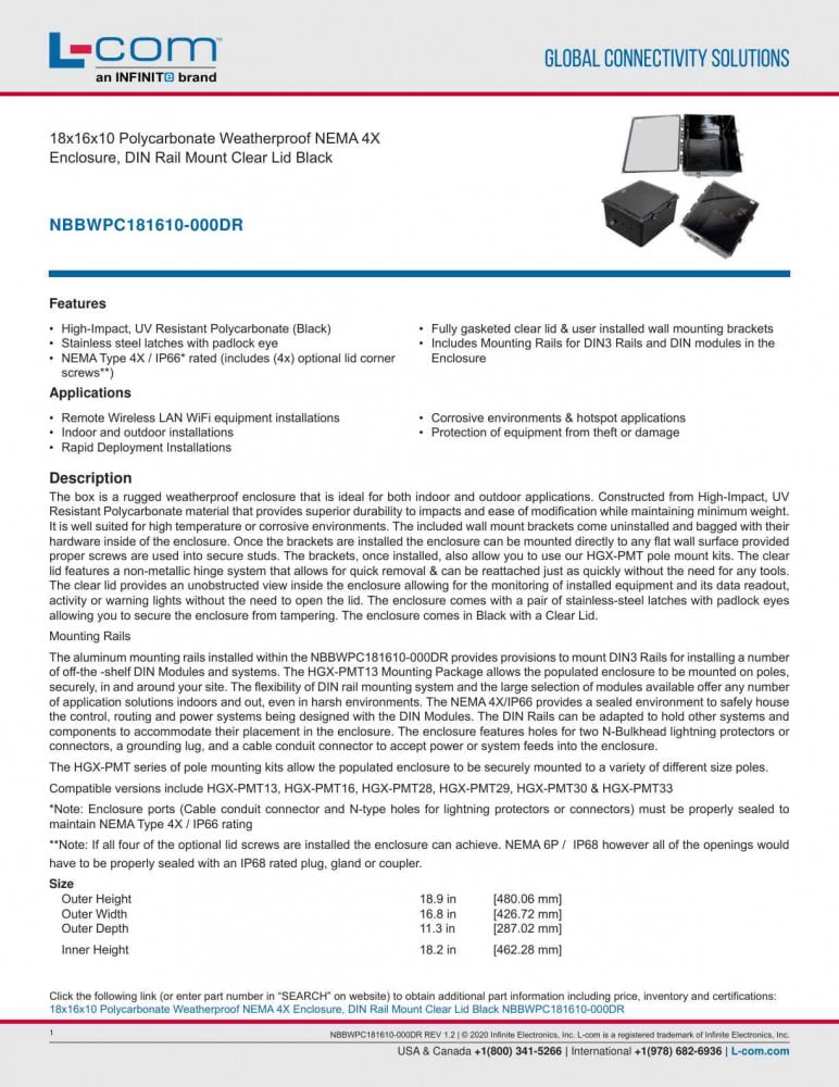 NBBWPC181610-000DR technical document page 1