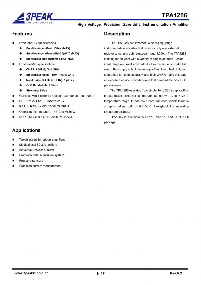 TPA1286 datasheet page 1