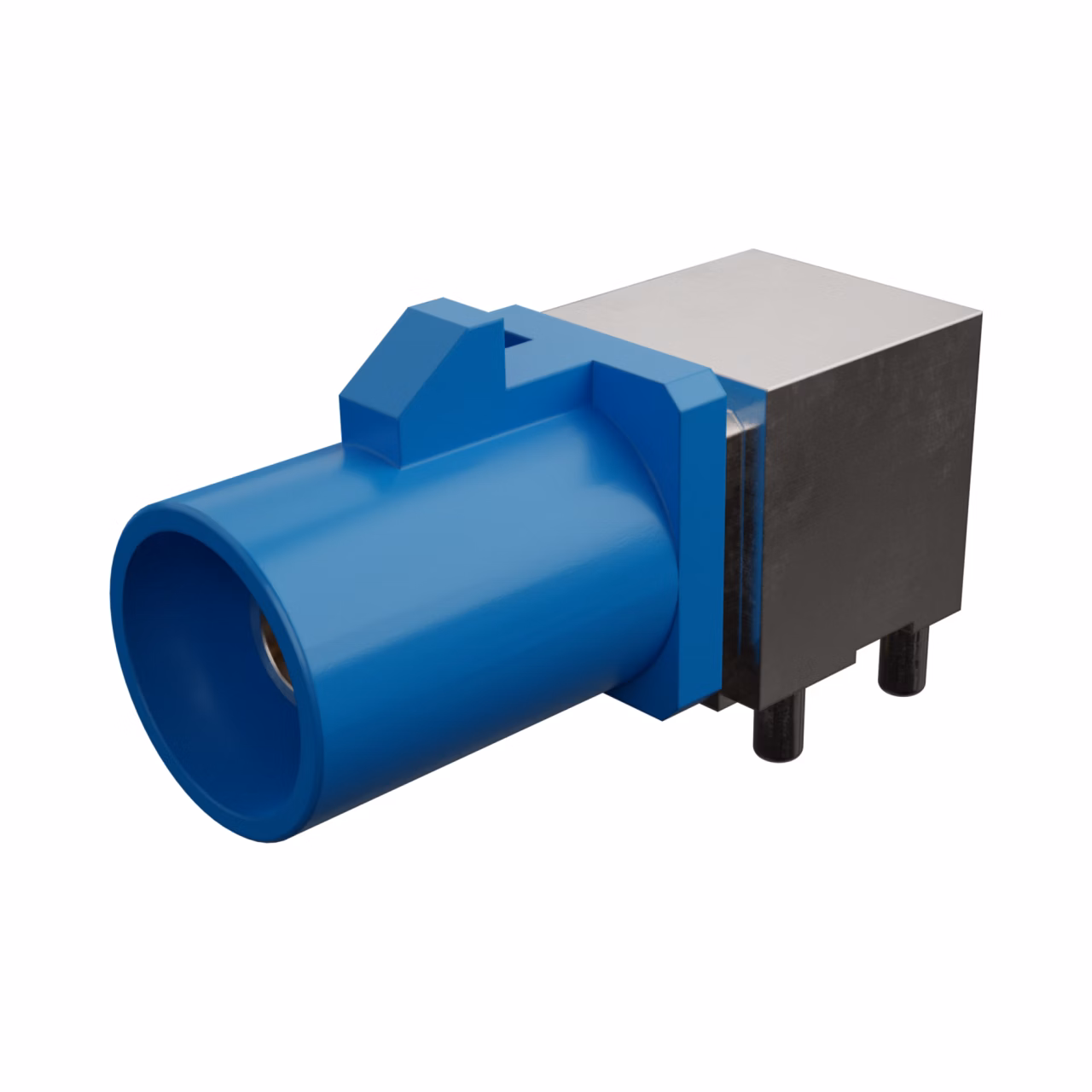 FAKRA Jack, Right-Angle, PCB Receptacle, Through Hole, Die Cast Body, Tin (Sn) Plated, Keying Code Z, Water Blue, 50 Ohms for sale