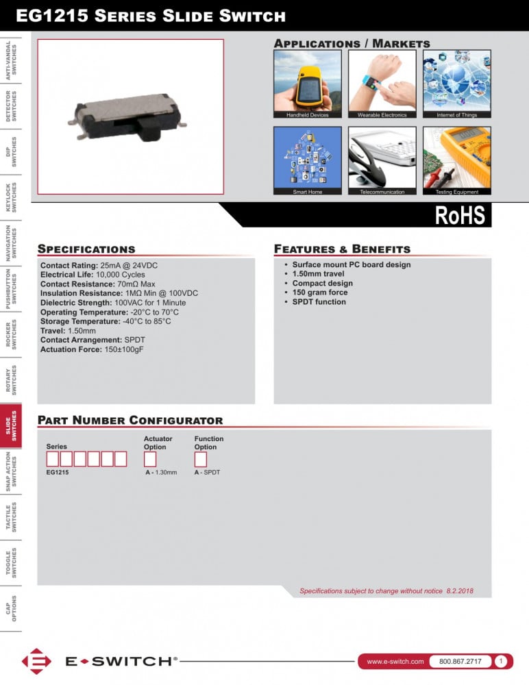 E-Switch EG1215AA product specification page