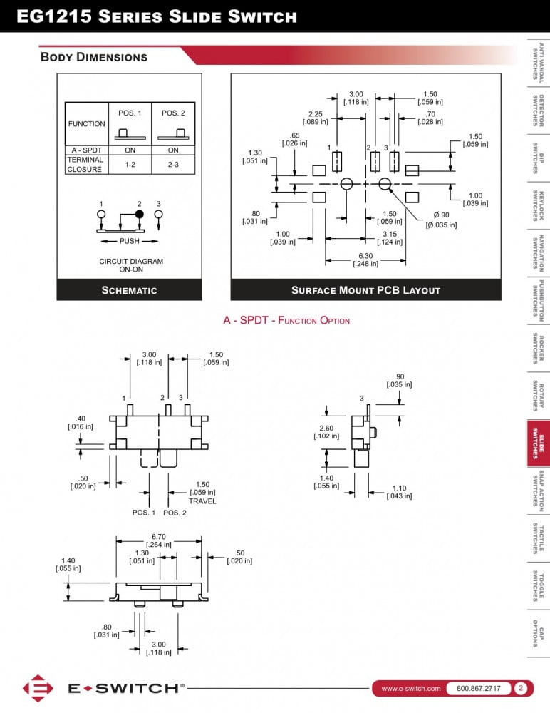 E-Switch EG1215AA dimensional drawing page