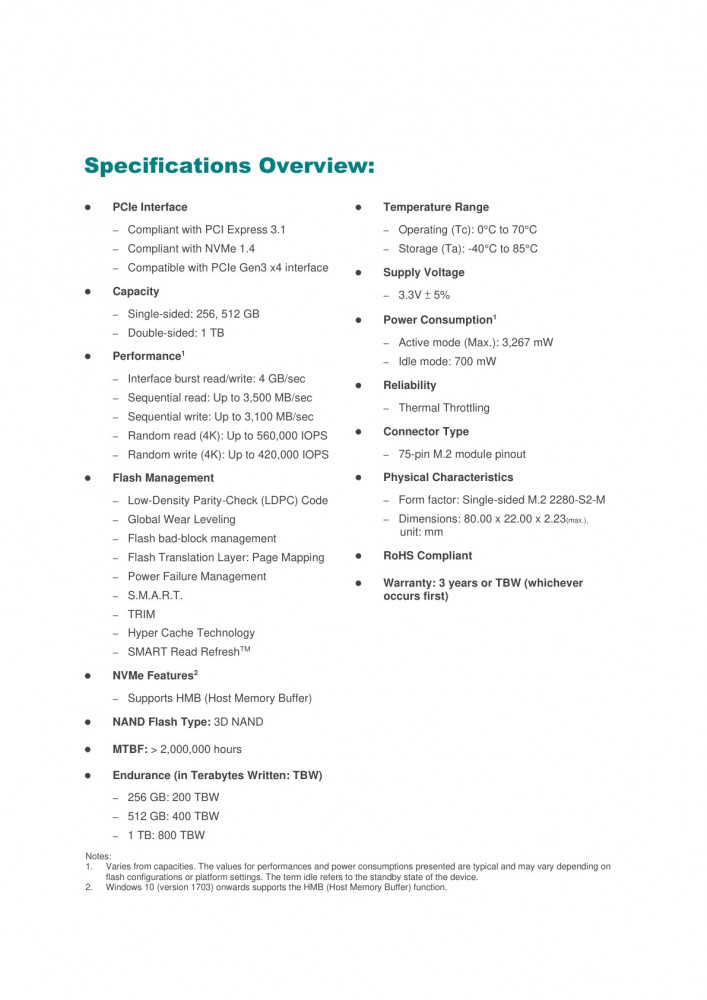 Product specification document page 2