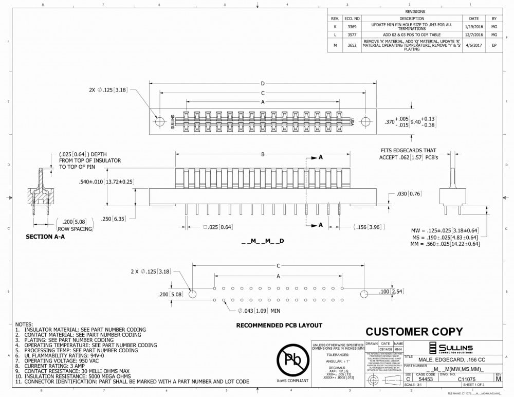 Sullins connector drawing page 1