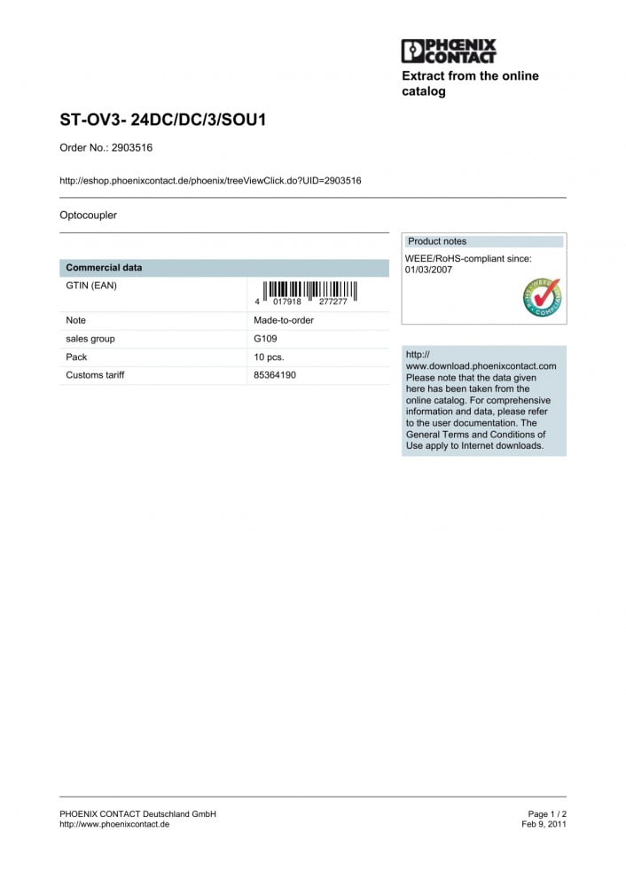 Phoenix Contact 2903516 technical document page 1