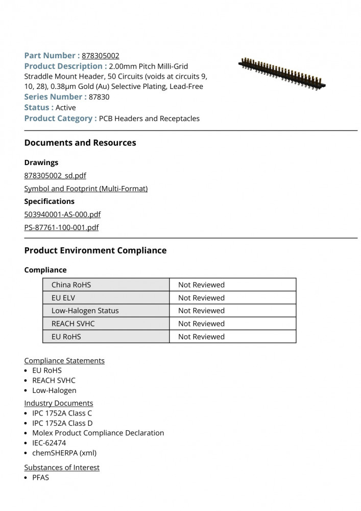 Technical document page 1 for MOLEX 878305002