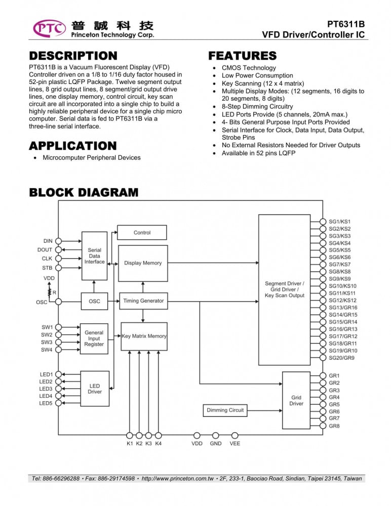 PT6311B datasheet page 1