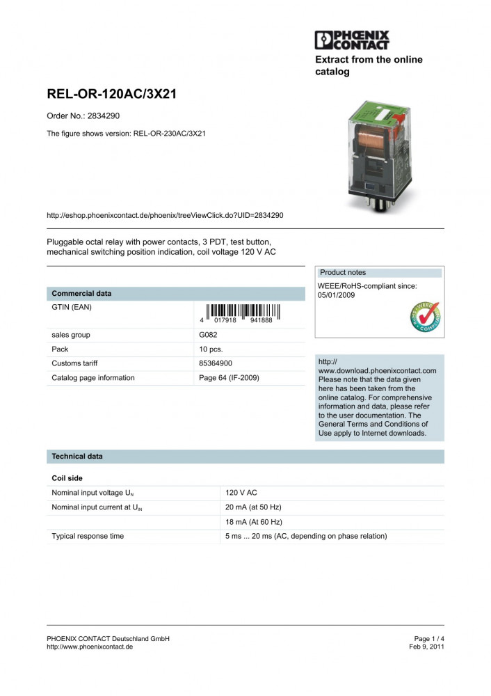 Phoenix Contact 2834290 technical document page 1