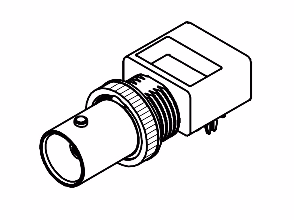 BNC Jack, Straight, Bulkhead Receptacle, PCB, Through Hole, Black PBT Housing, Nut and Lockwasher Included, Tray, 75 Ohms