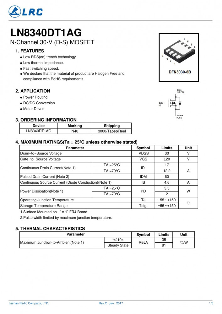 LN8340DT1AG technical document page 1
