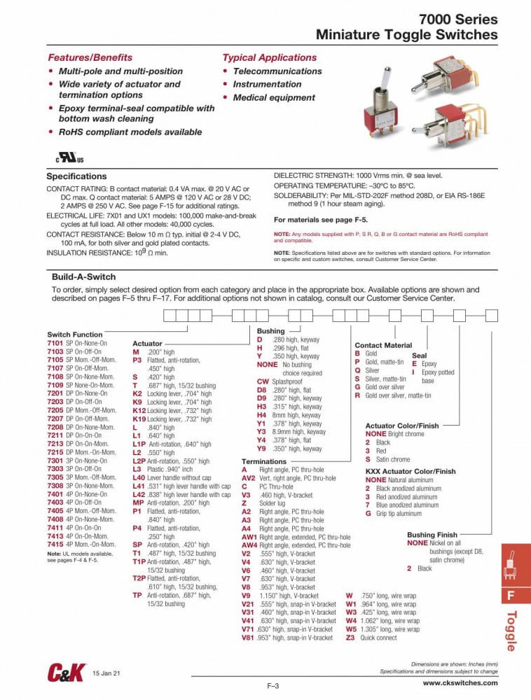 C&K 7000 Series datasheet page 1