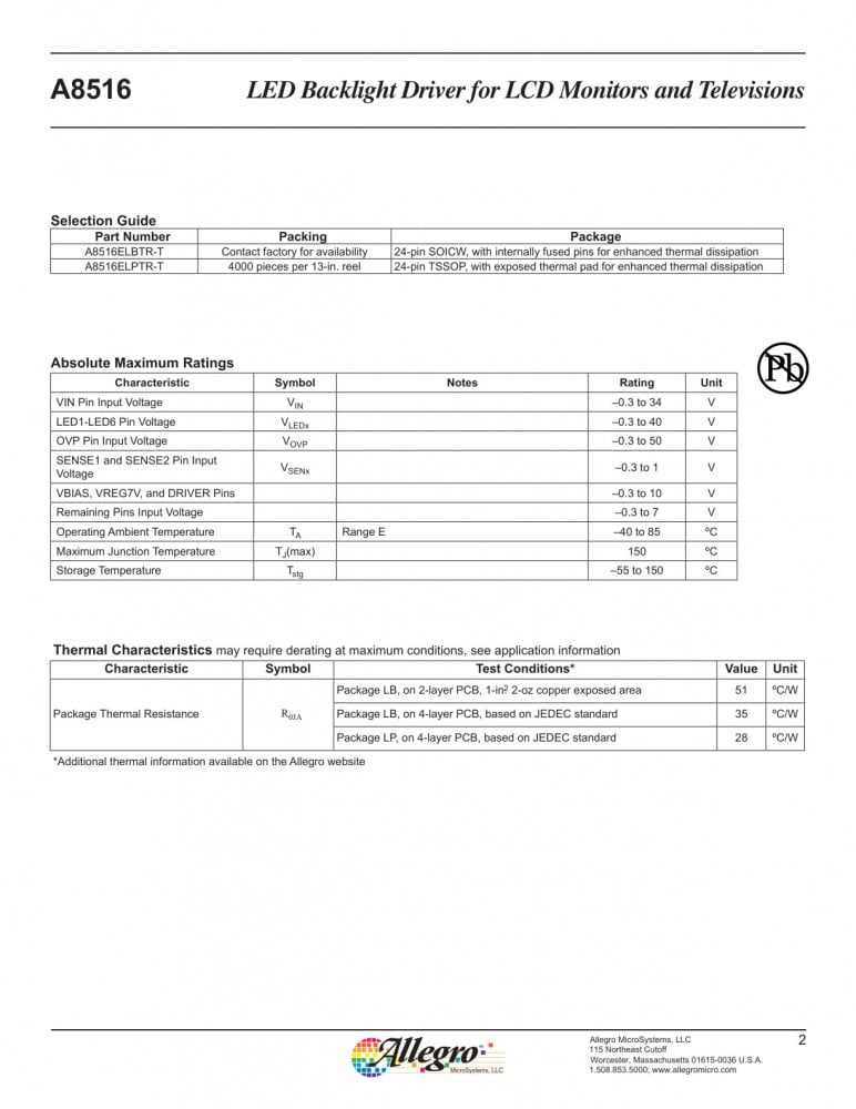 A8516 datasheet page 2