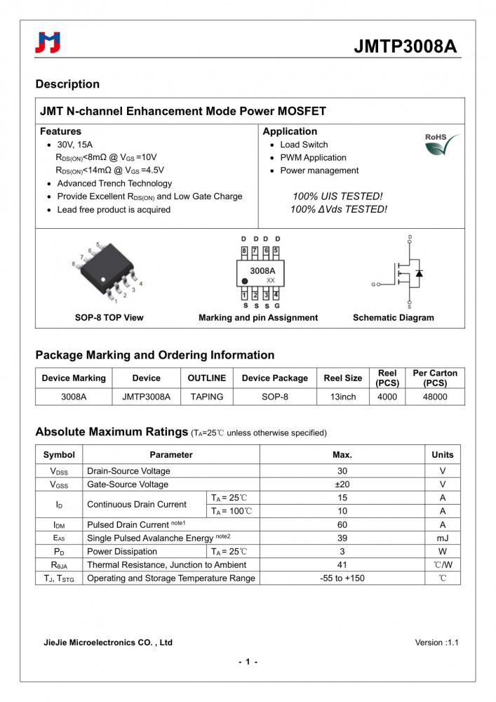 JMTP3008A datasheet page 1
