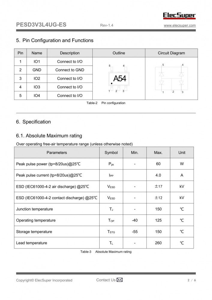 PESD3V3L4UG-ES datasheet page 2
