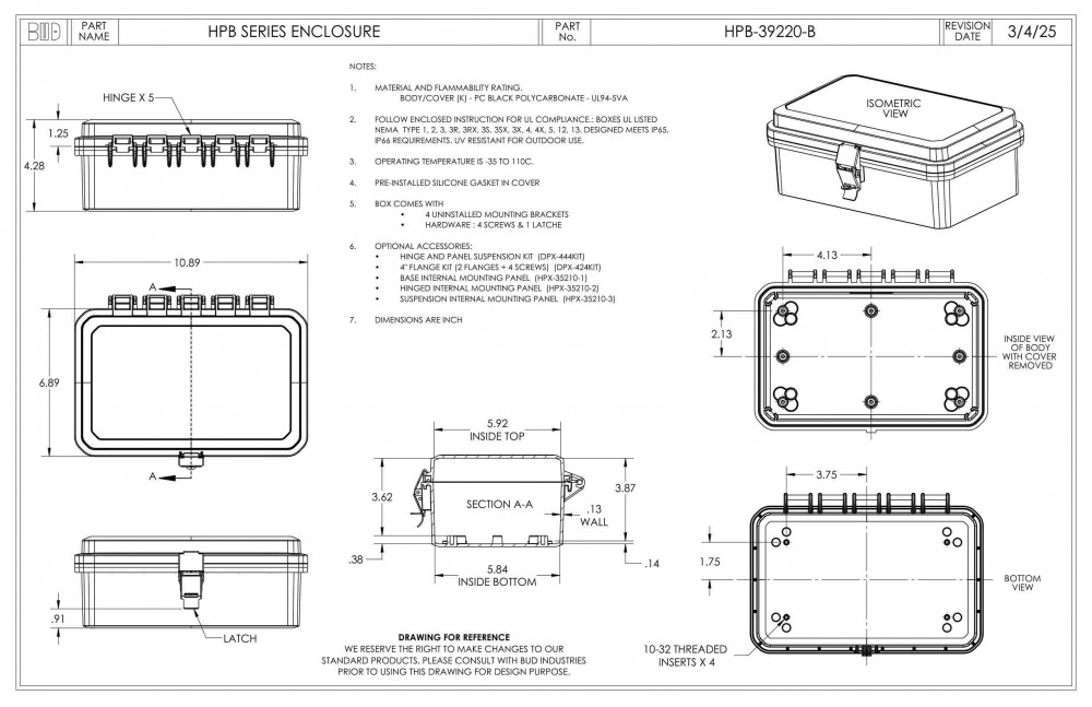 HPB-39220-B product drawing and technical reference