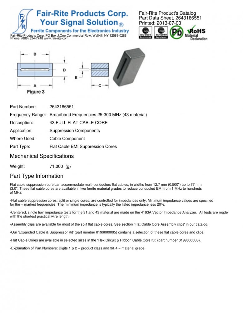 Fair-Rite 2643166551 technical document page 1