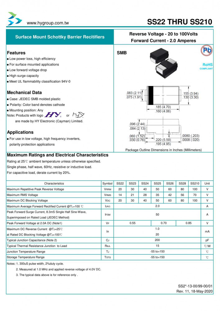 HY Elec SS25 datasheet page 1