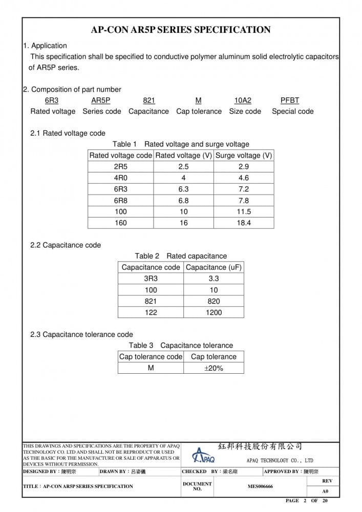 APAQ specification page 2