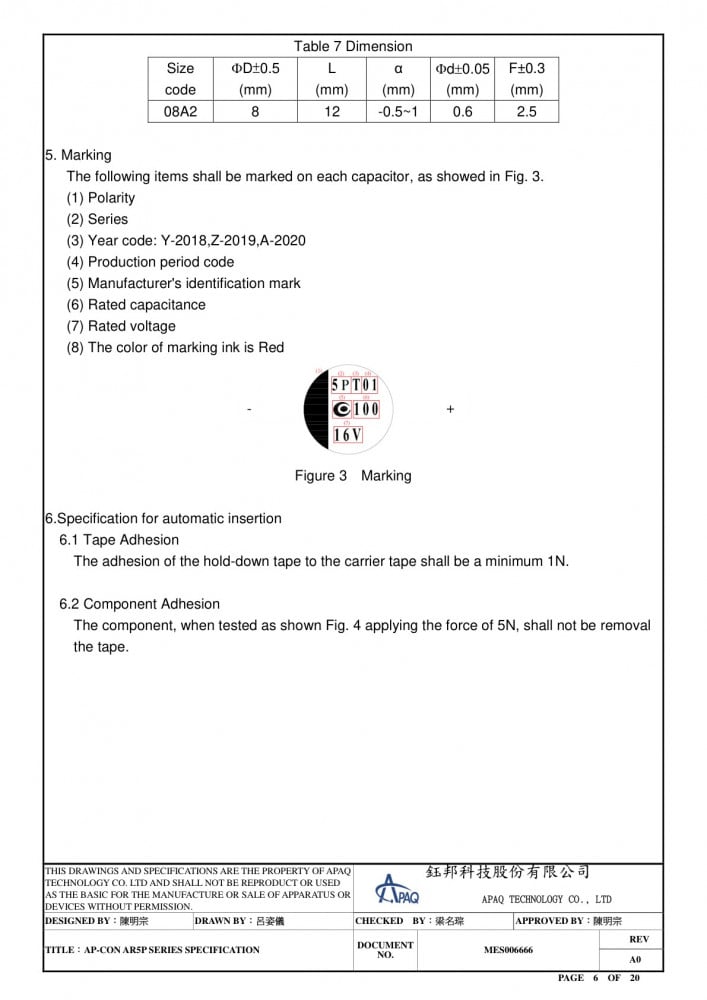APAQ specification page 6