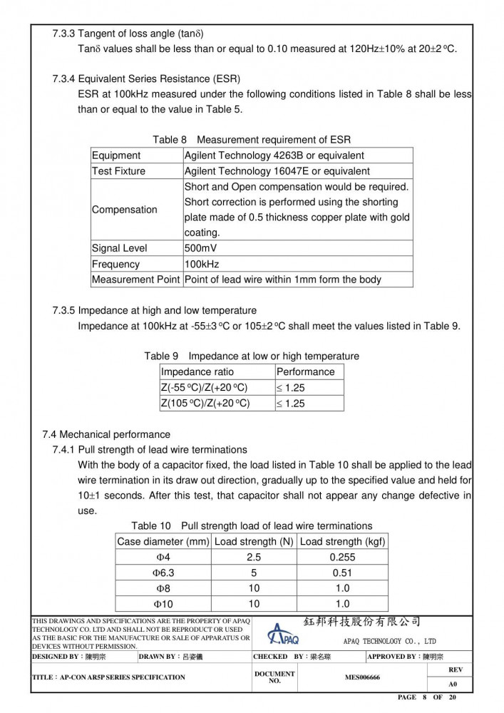 APAQ specification page 8