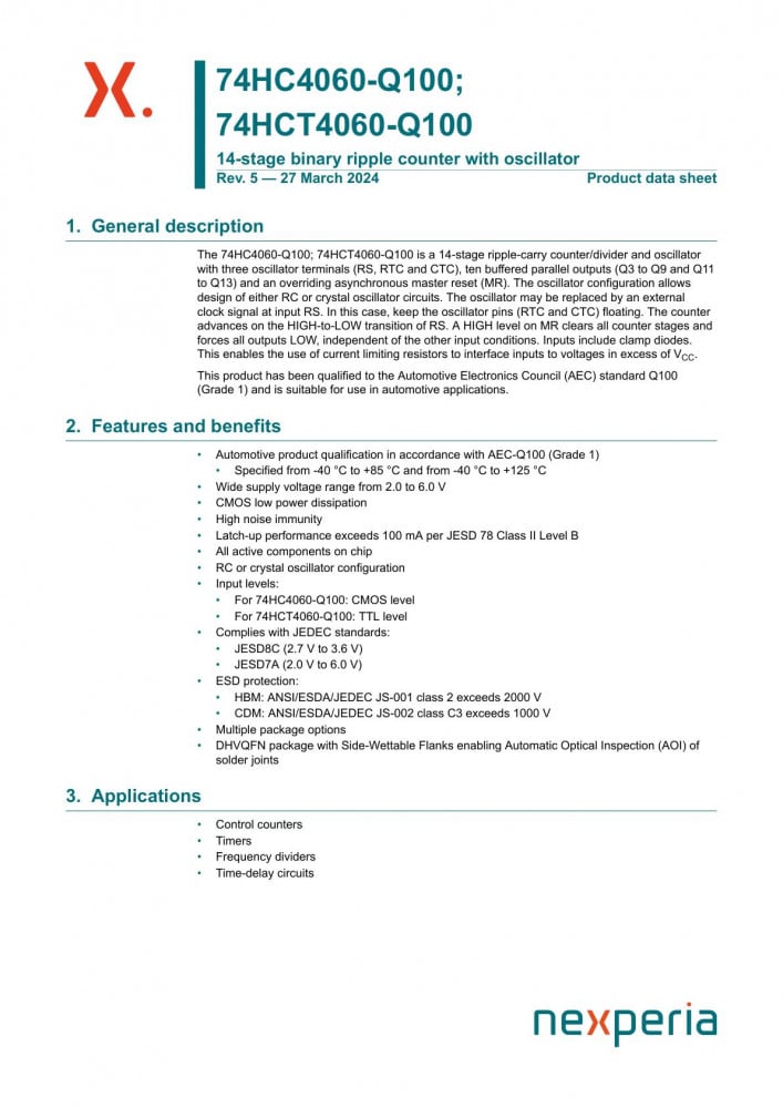 Nexperia 74HC4060BQ-Q100 datasheet page 1