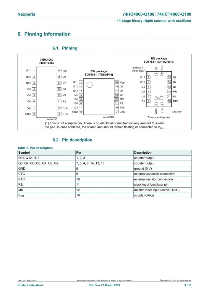 Nexperia 74HC4060BQ-Q100 datasheet page 3