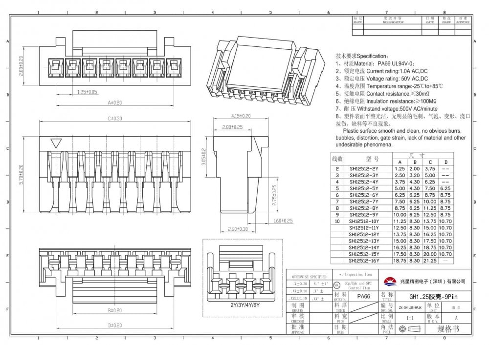 ZX-GH1.25-9PJK technical document page 1