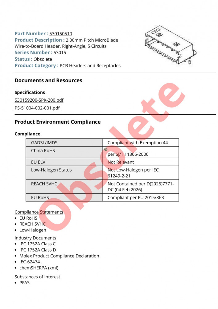 MOLEX 530150510 technical document page 1