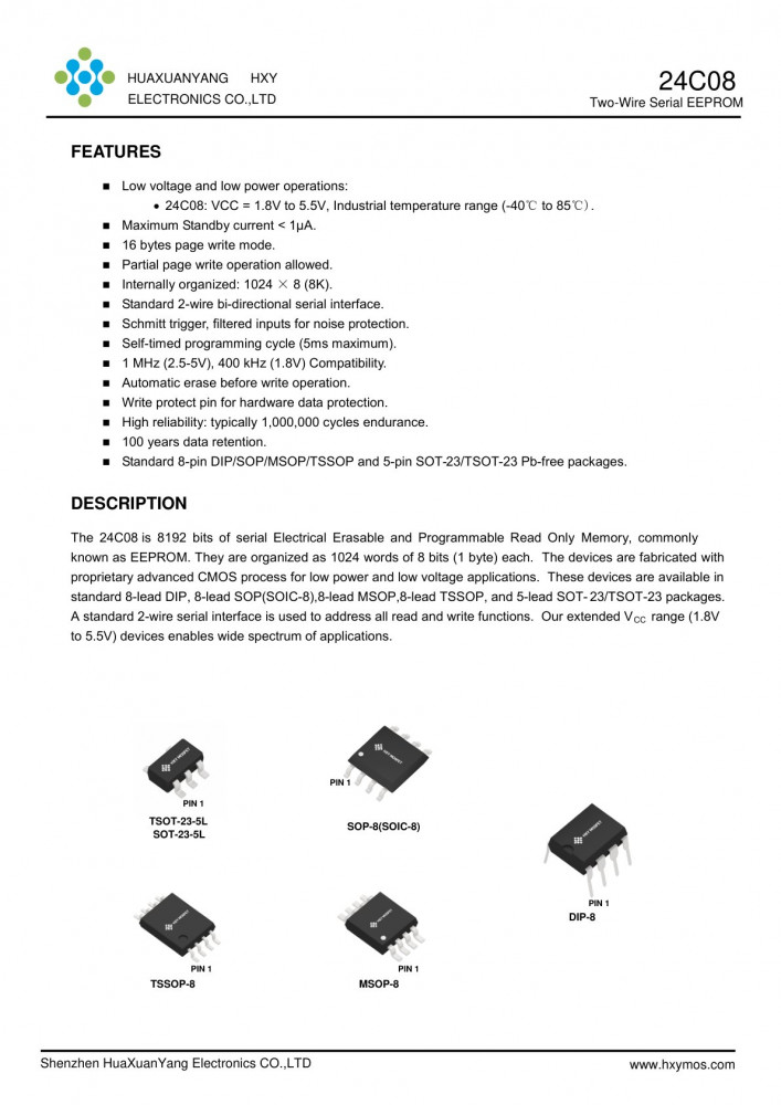 24C08-HXY datasheet page 1