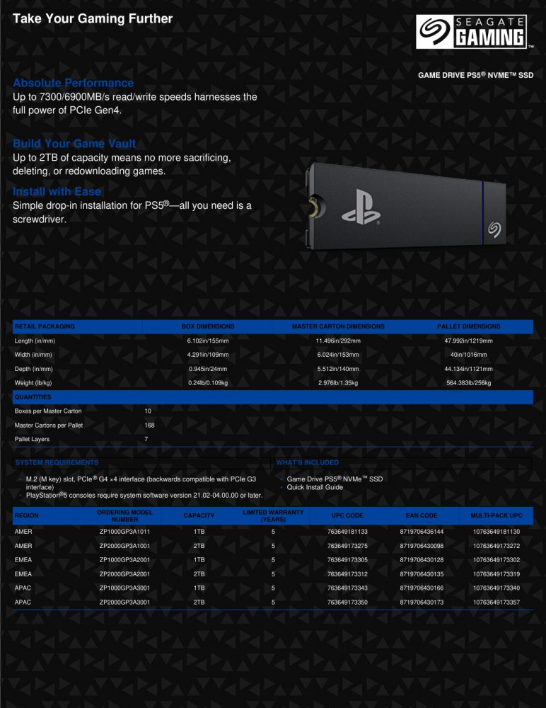 Seagate Game Drive PS5 NVMe SSD technical document page 2