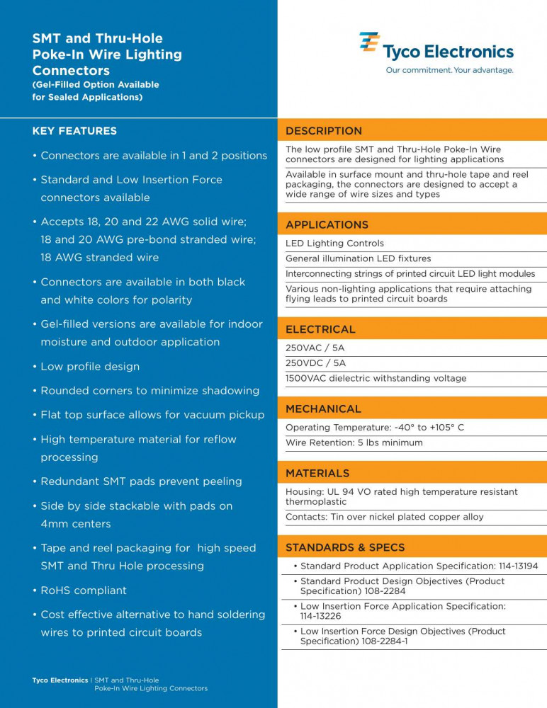 TE Connectivity poke-in wire lighting connector documentation page 2
