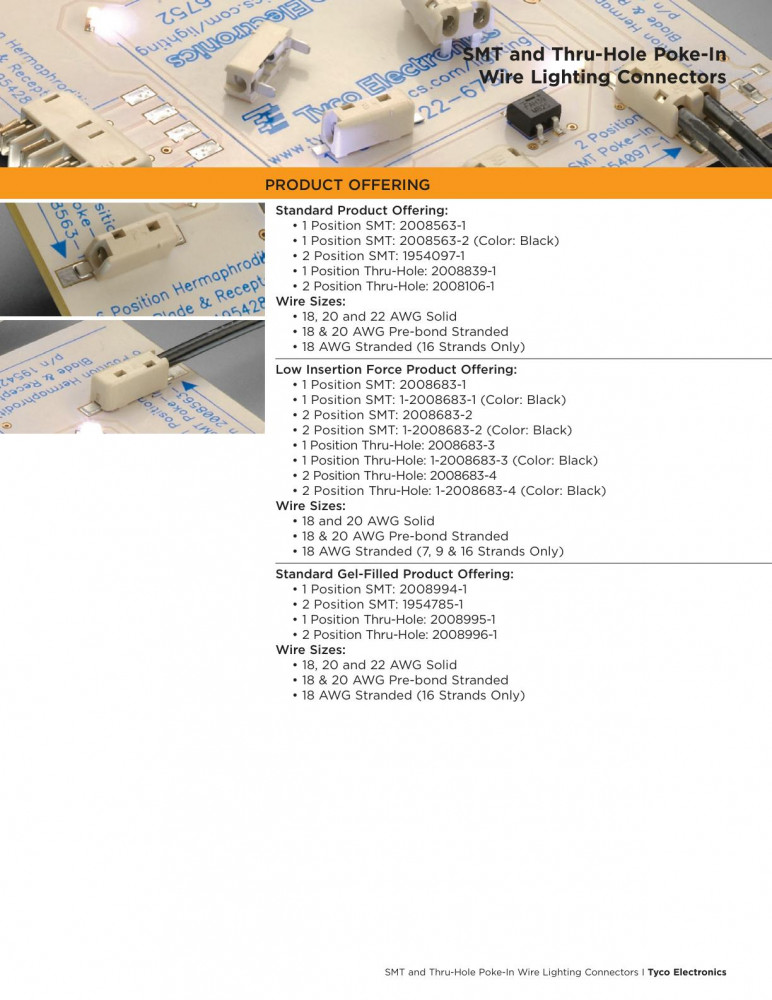 TE Connectivity poke-in wire lighting connector documentation page 3