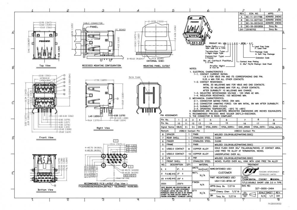 FOXCONN UEA1112C-8FS6-4F technical drawing