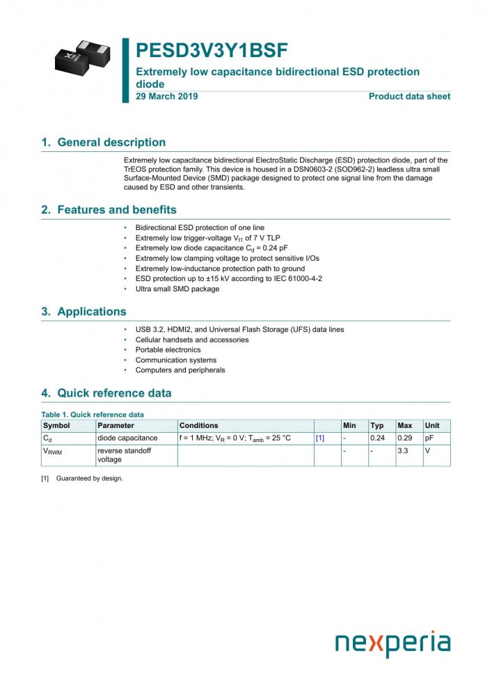 PESD3V3Y1BSFYL datasheet page 1