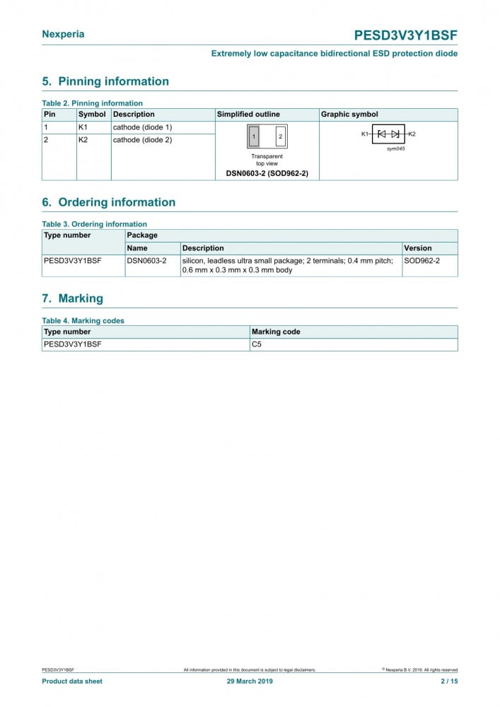 PESD3V3Y1BSFYL datasheet page 2