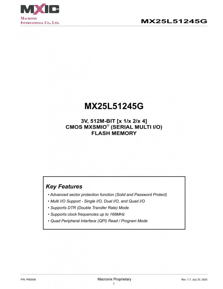 MX25L51245G datasheet page 1