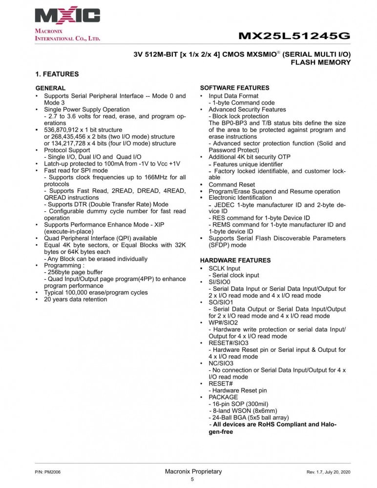 MX25L51245G datasheet page 5