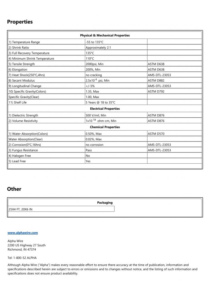 Alpha Wire FIT-295-1/4 technical document page 2