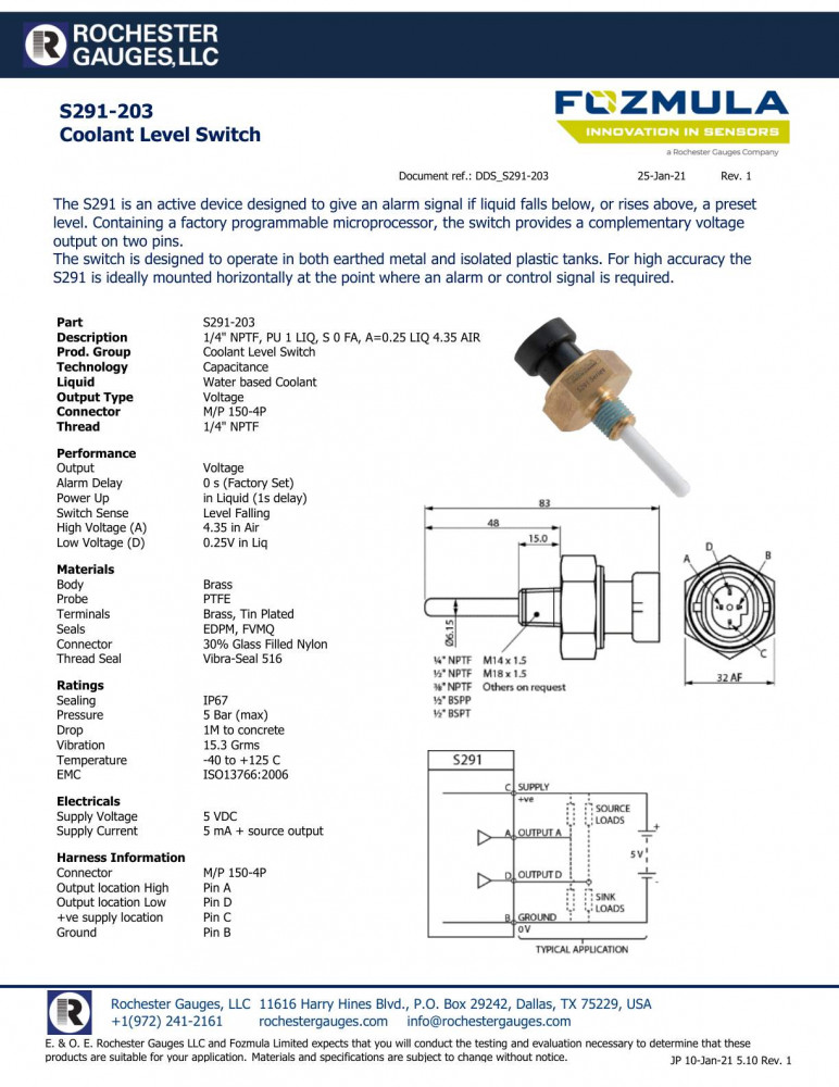 S291-203 product document page