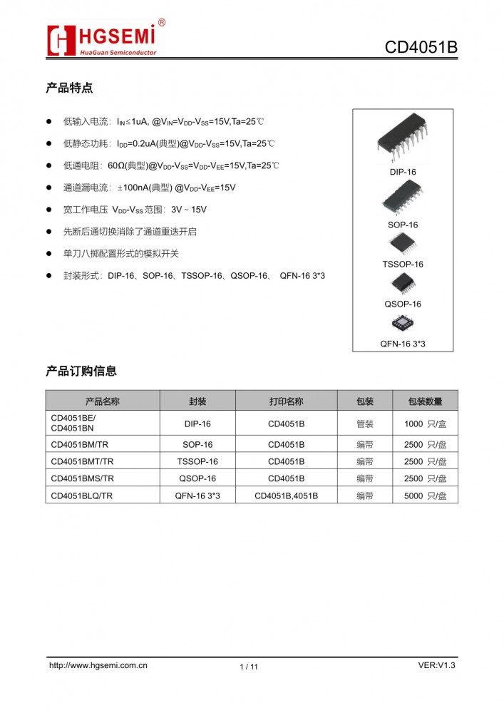 CD4051B datasheet page 1