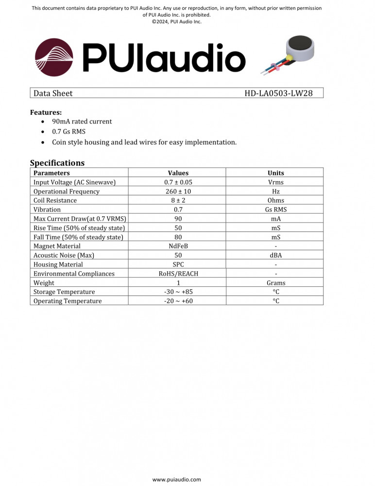 HD-LA0503-LW28 datasheet page 1