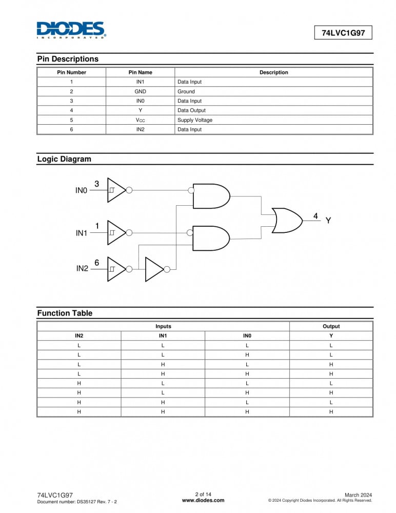 74LVC1G97FZ4-7 datasheet page 2