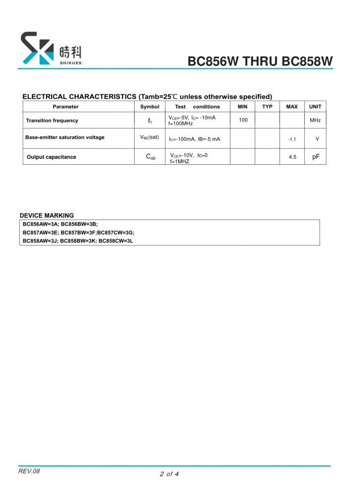 BC856BW datasheet page 2